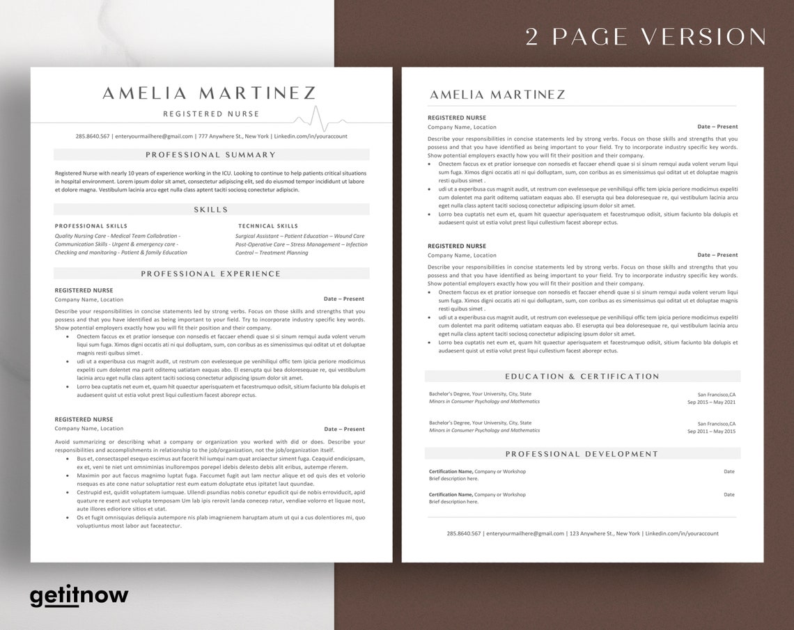Nurse Resume Template for Google Docs, Word, Pages | Medical Resume ...