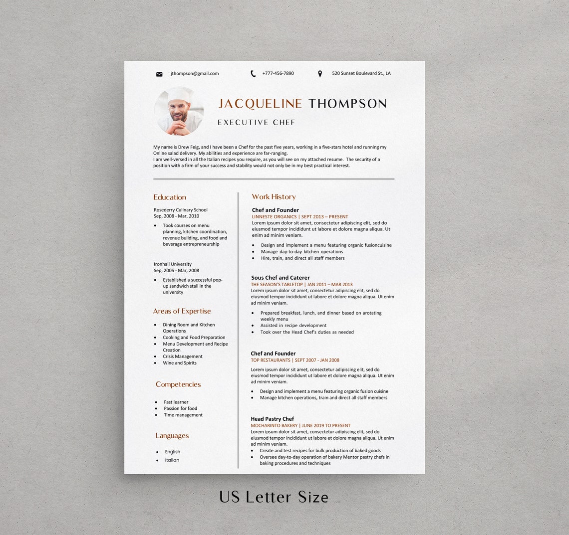 Executive Chef Resume Template Word & Mac Pages, Sous Chef Resume ...
