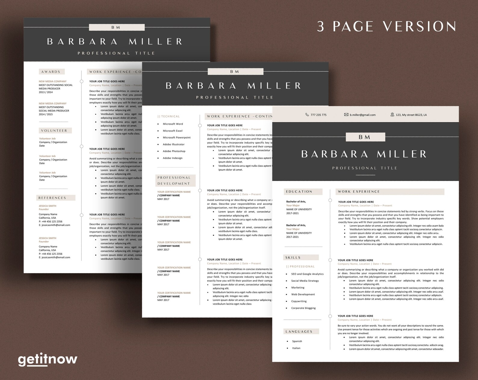 Resume - Professional Cv Template - Resume Template Word - Modern ...