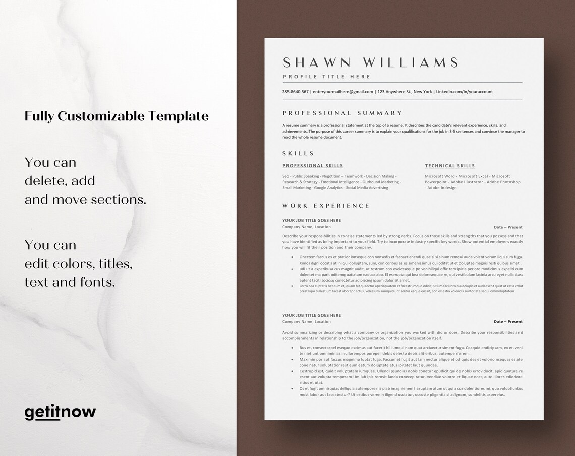 ATS Compliant Resume Template for Word, Google Docs Resume Template ...