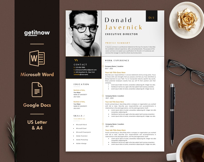 Executive Director Resume Template Word & Google Docs, Creative Sales ...
