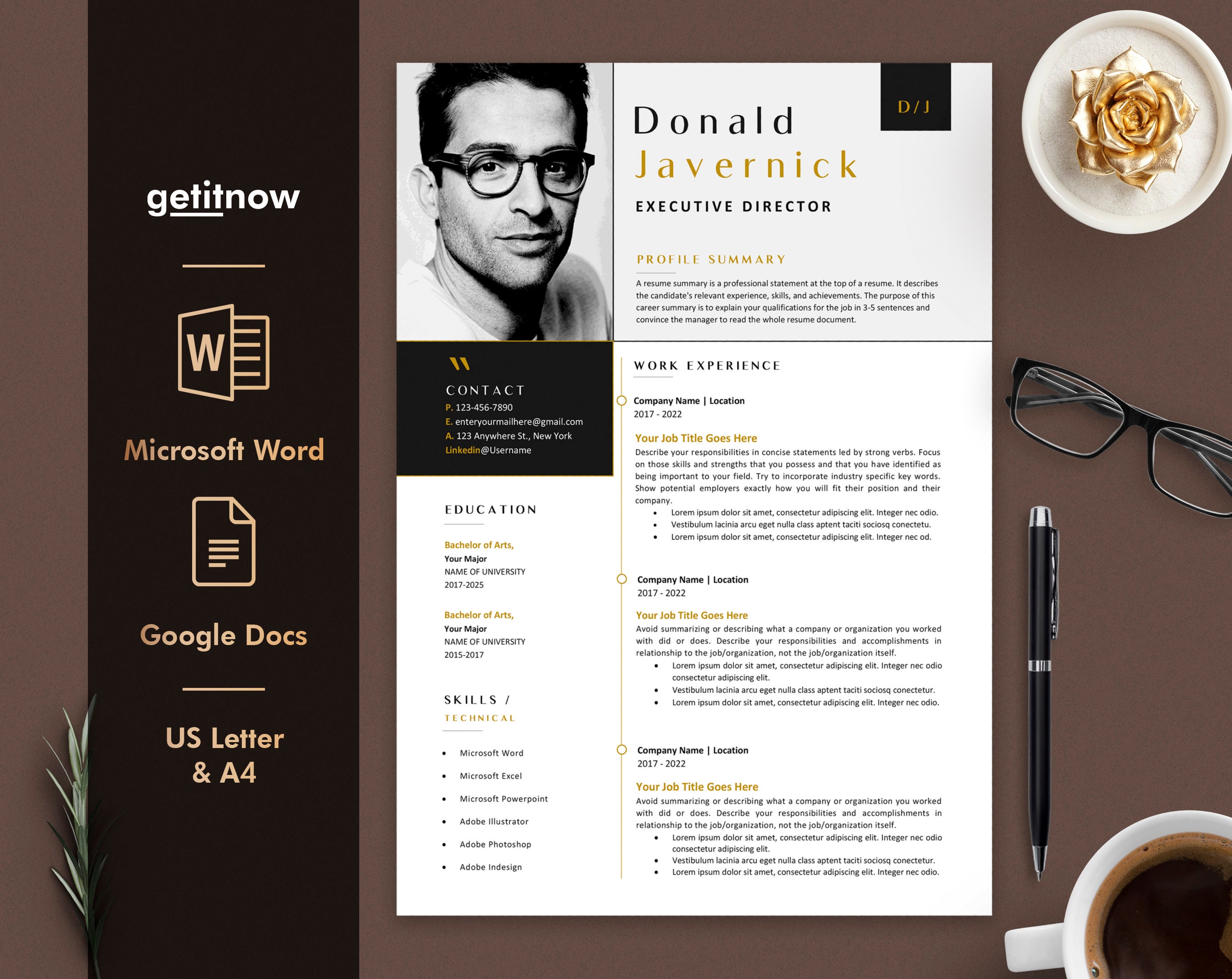 Executive Director Resume Template Word & Google Docs, Creative Sales ...