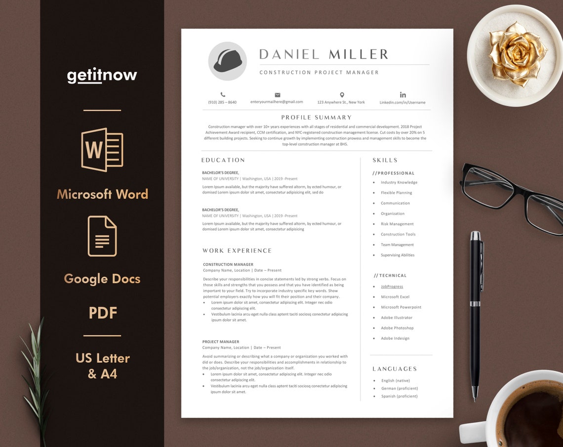 Senior Construction Project Manager Resume Word Template, Assistant ...