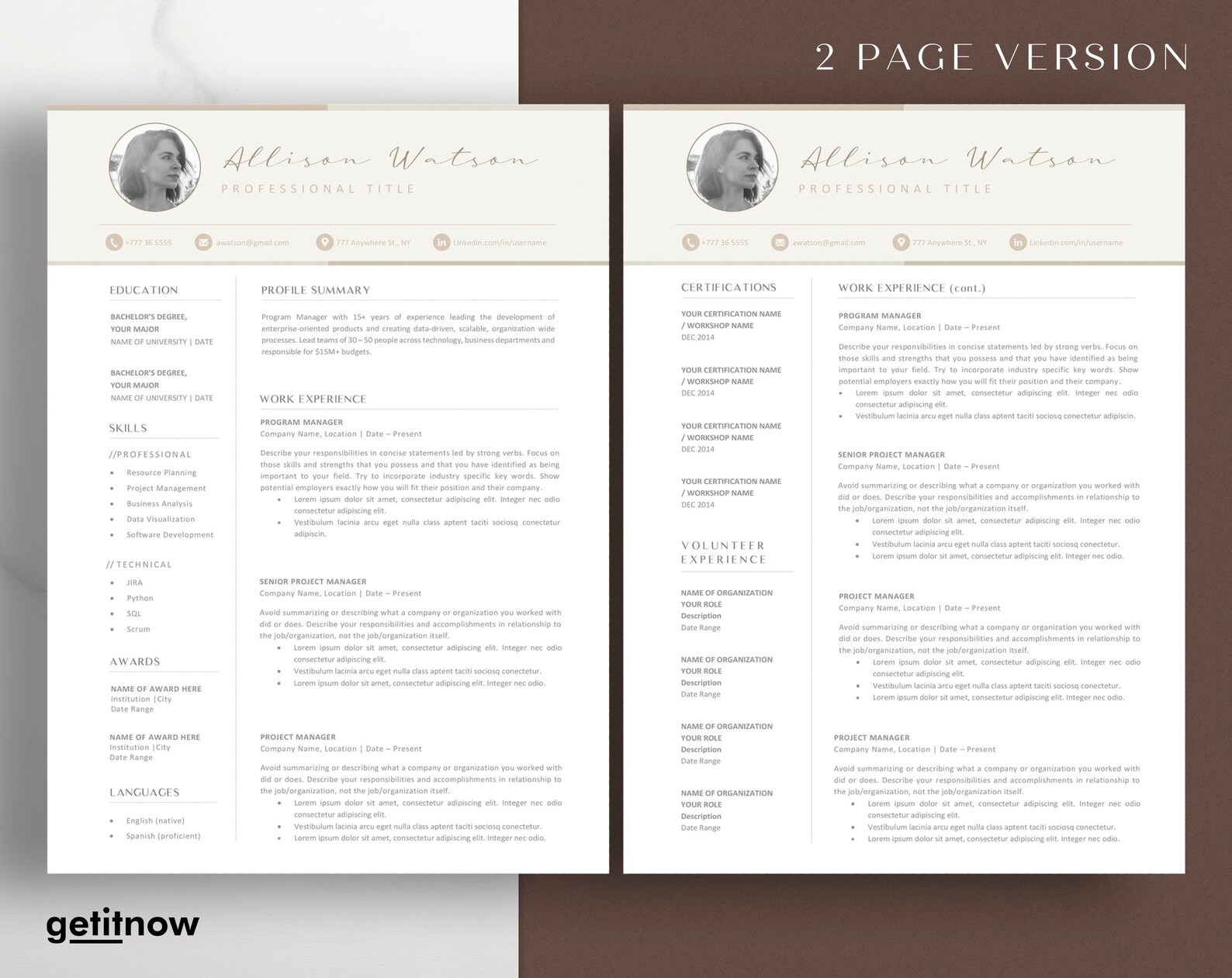 Executive Resume Template Google Docs & Word, Professional Cv Template ...
