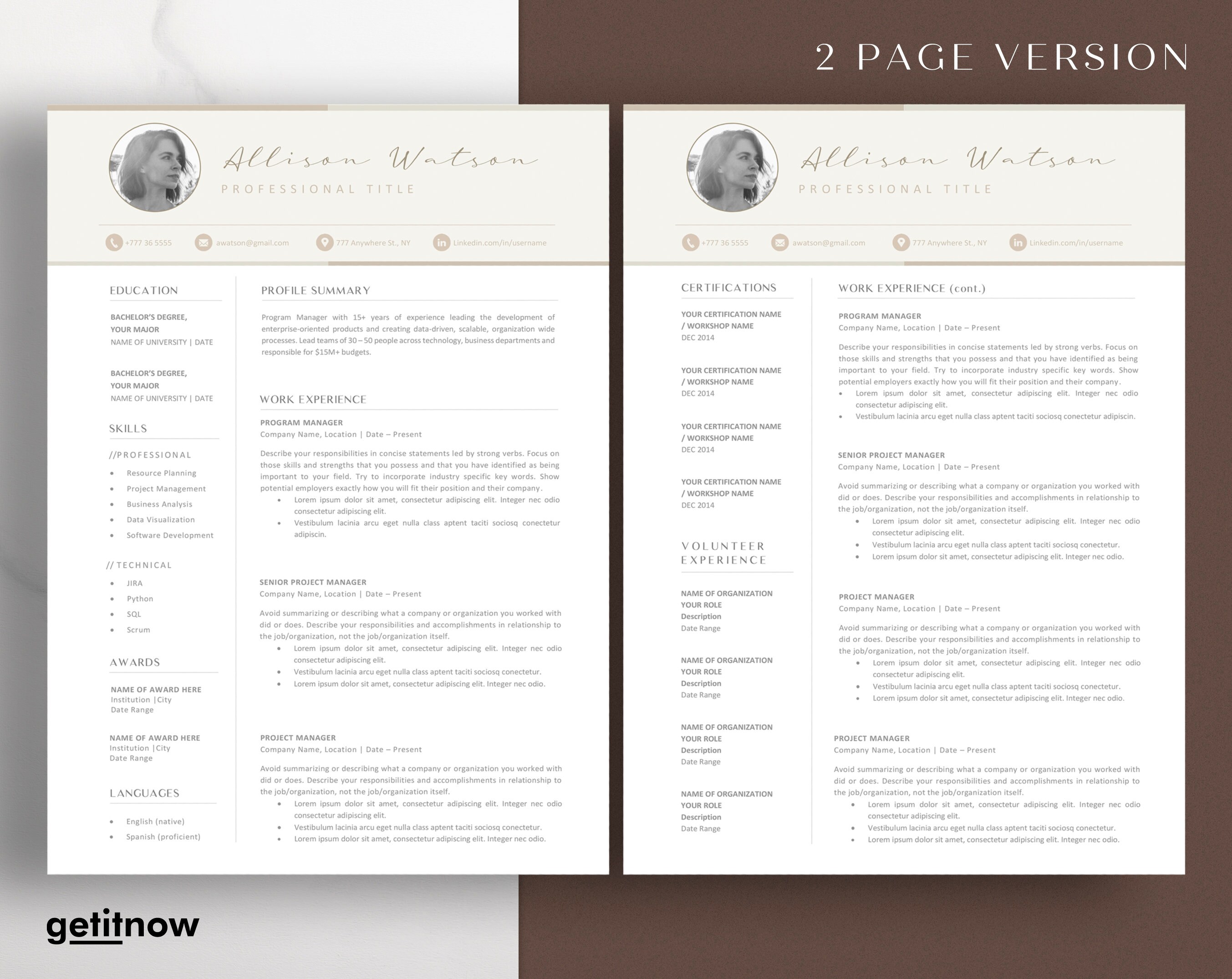 Executive Resume Template Google Docs & Word, Professional Cv Template ...