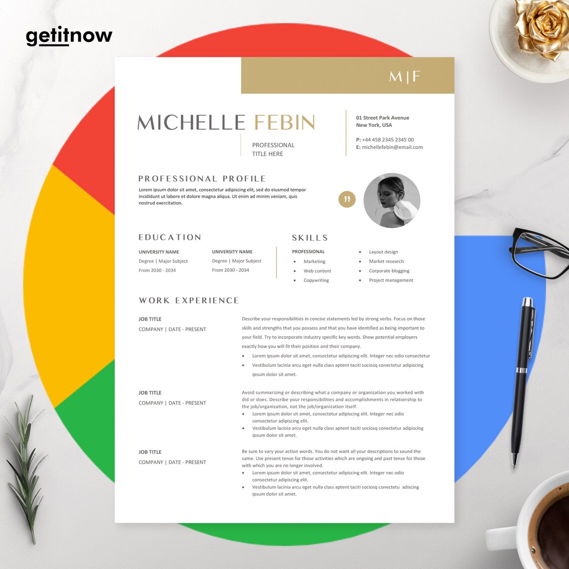 Resume Template Google Docs & Word, Professional Cv Template, Executive ...