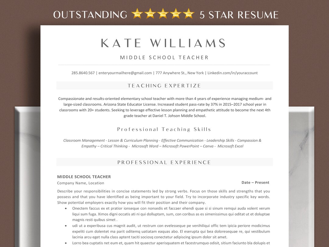 Teacher Resume Template for Word, Google Docs, Pages - Teacher Resume ...
