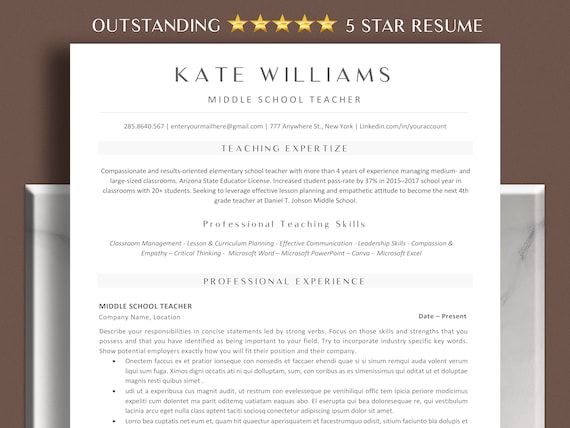 Teacher Resume Template for Word Google Docs Pages Teacher - Etsy