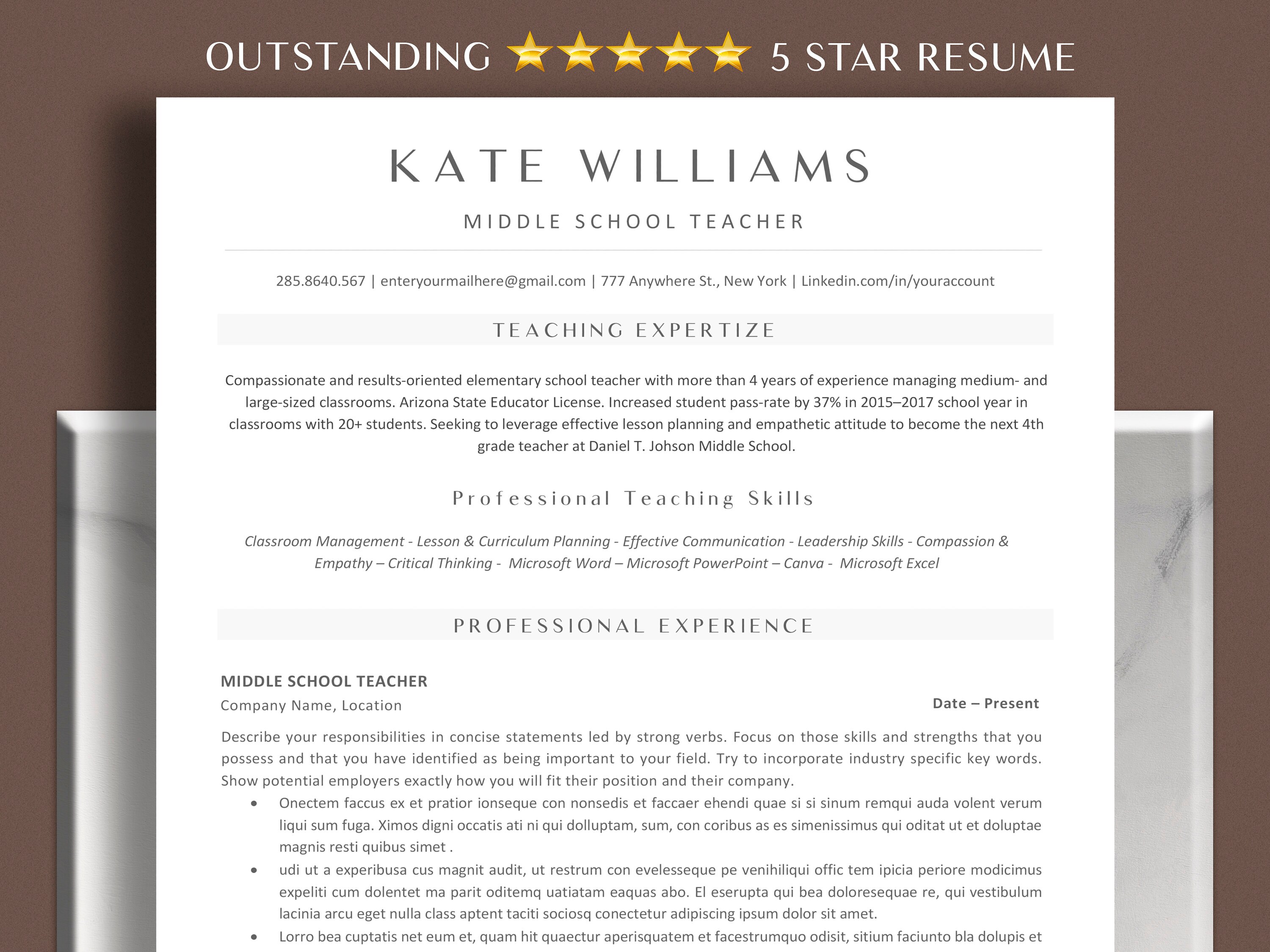 Teacher Resume Template for Word, Google Docs, Pages - Teacher Resume ...