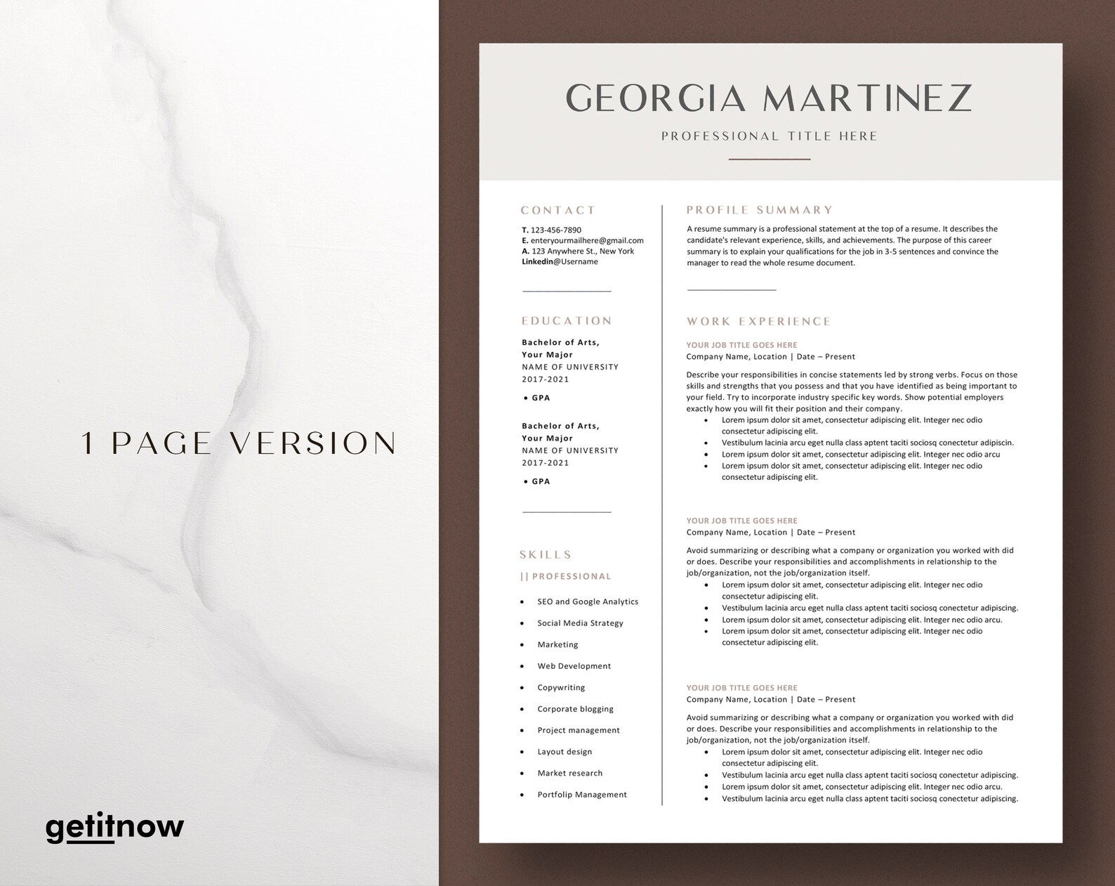 Resume Template Professional Modern Resume Template Word, Google Docs ...