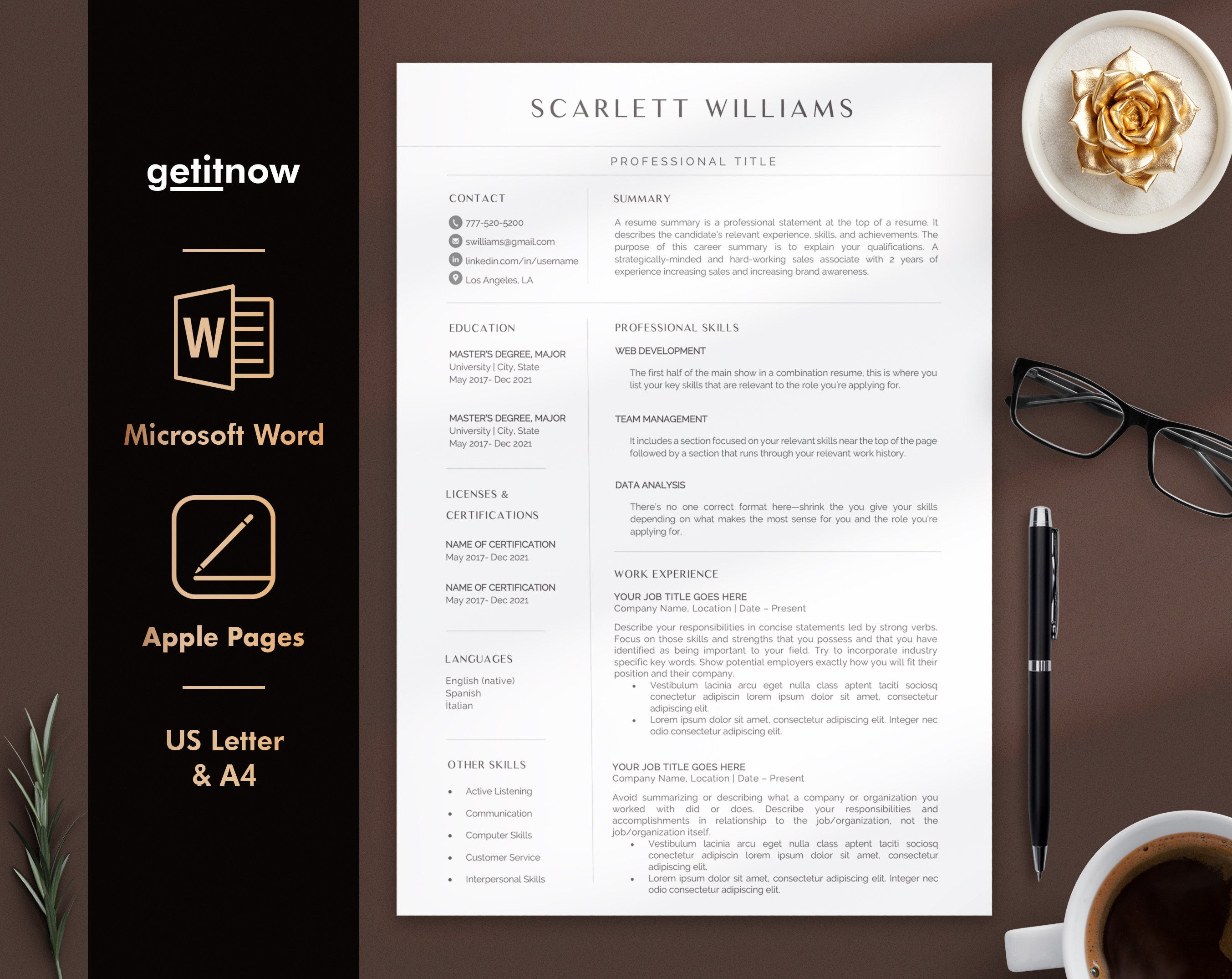 Combination Resume Template Word & Apple Pages Mac | Skills Based ...