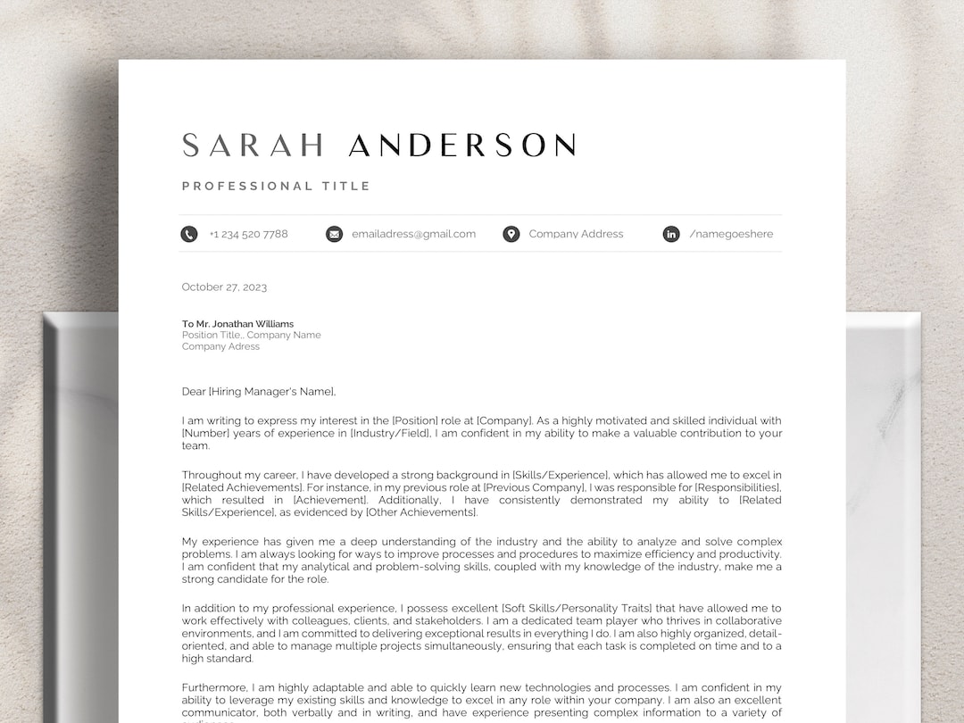Cover Letter Template for Microsoft Word & Apple Pages, Sample Letter ...