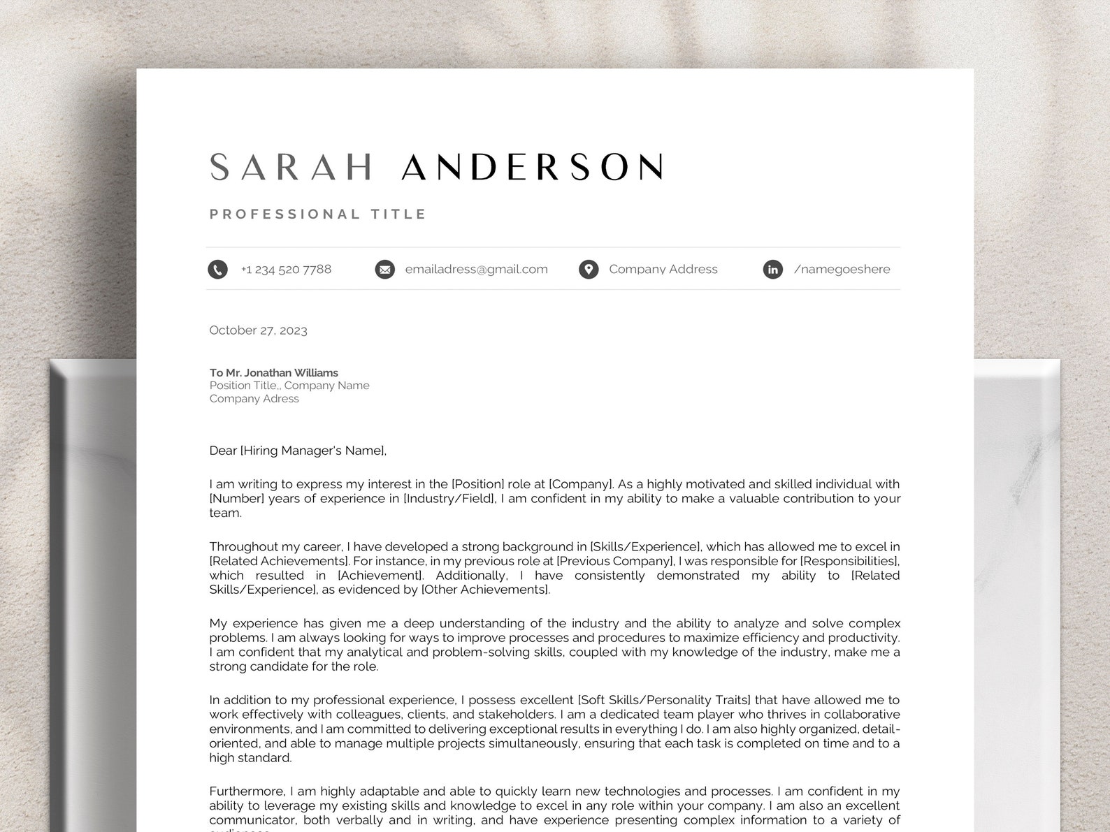 Cover Letter Template for Microsoft Word & Apple Pages, Sample Letter ...