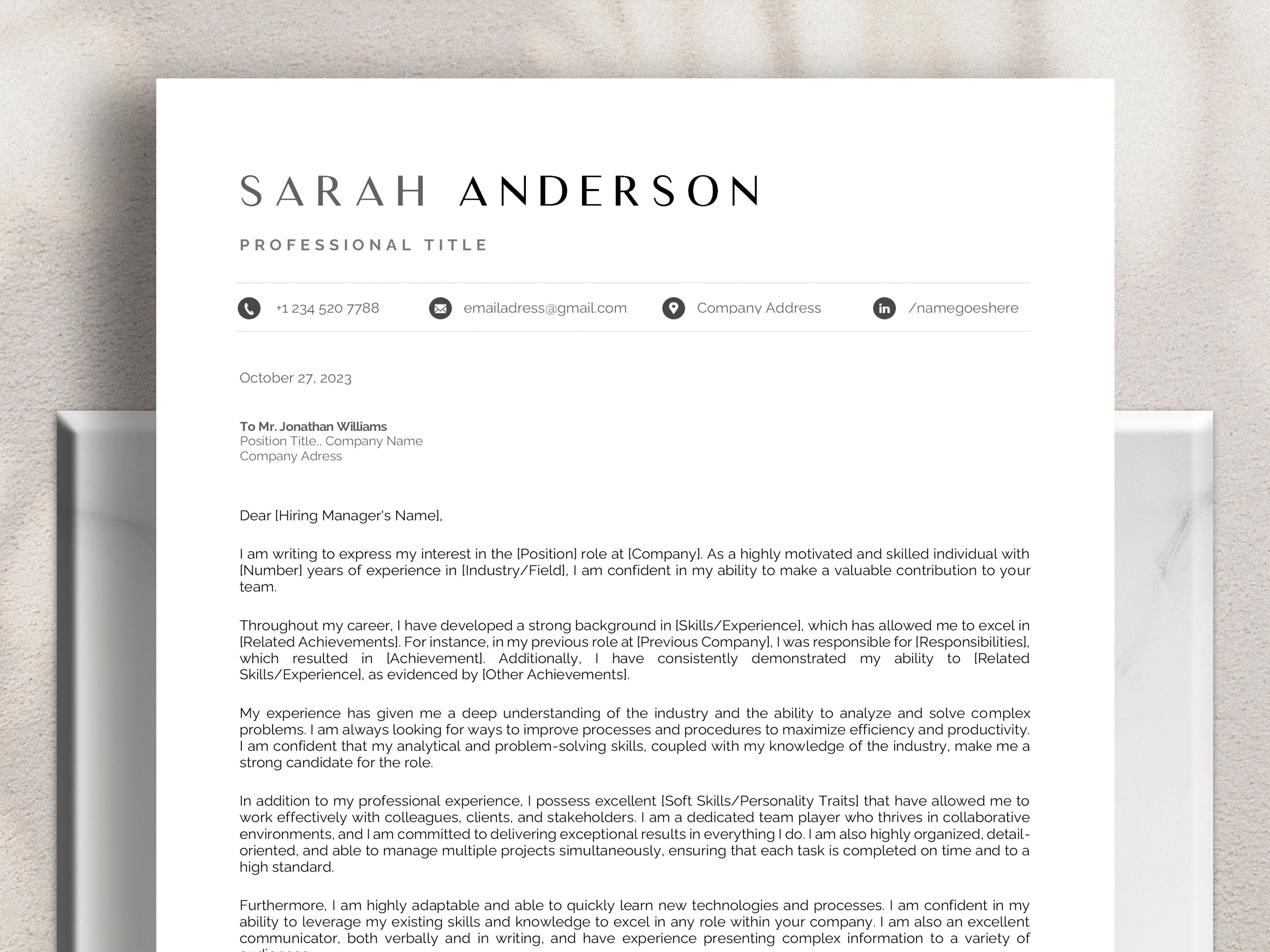Cover Letter Template for Microsoft Word & Apple Pages, Sample Letter ...