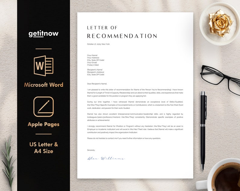 Letter of Recommendation Template Word & Pages, Professional ...