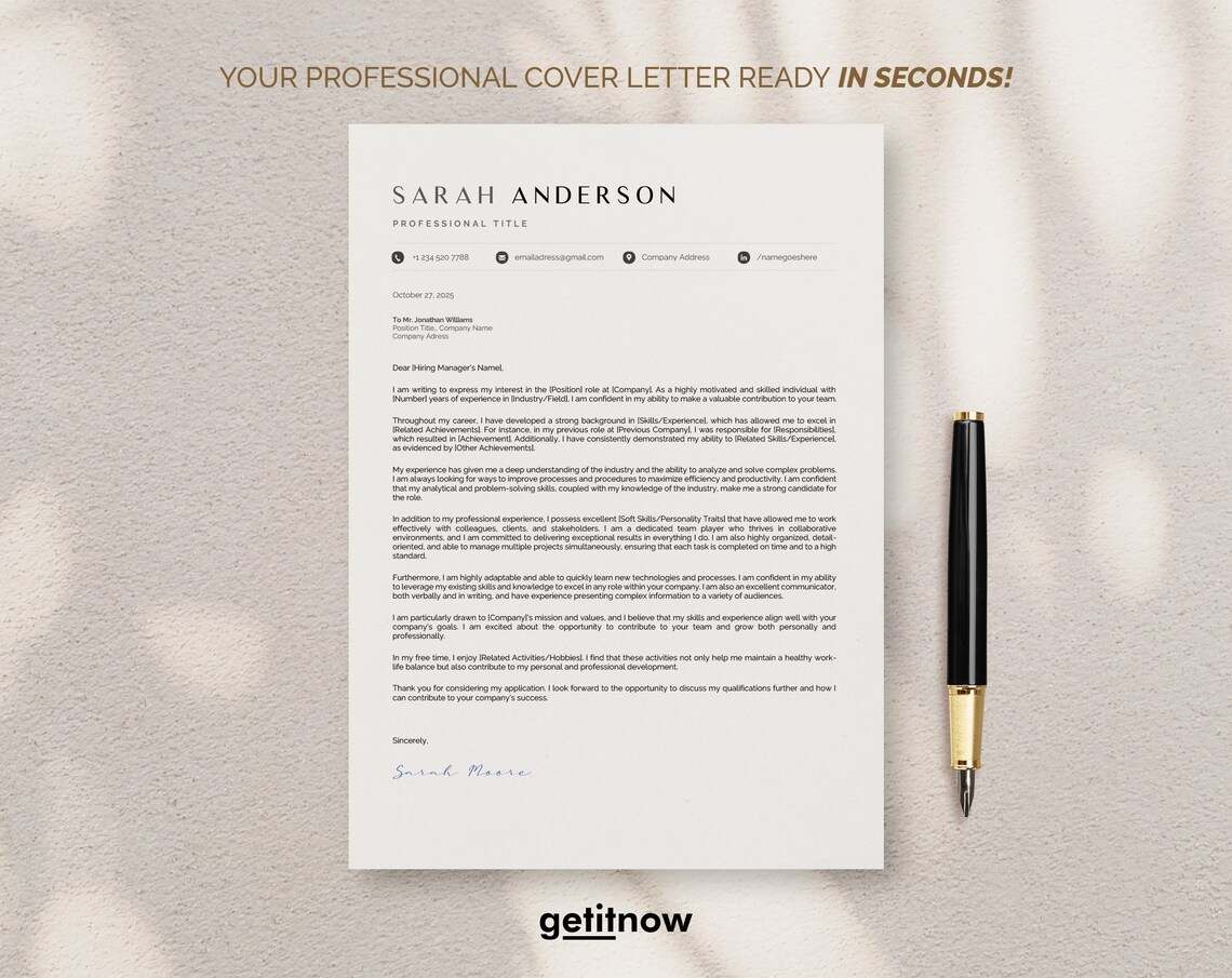 Cover Letter Template for Microsoft Word & Apple Pages, Sample Letter ...
