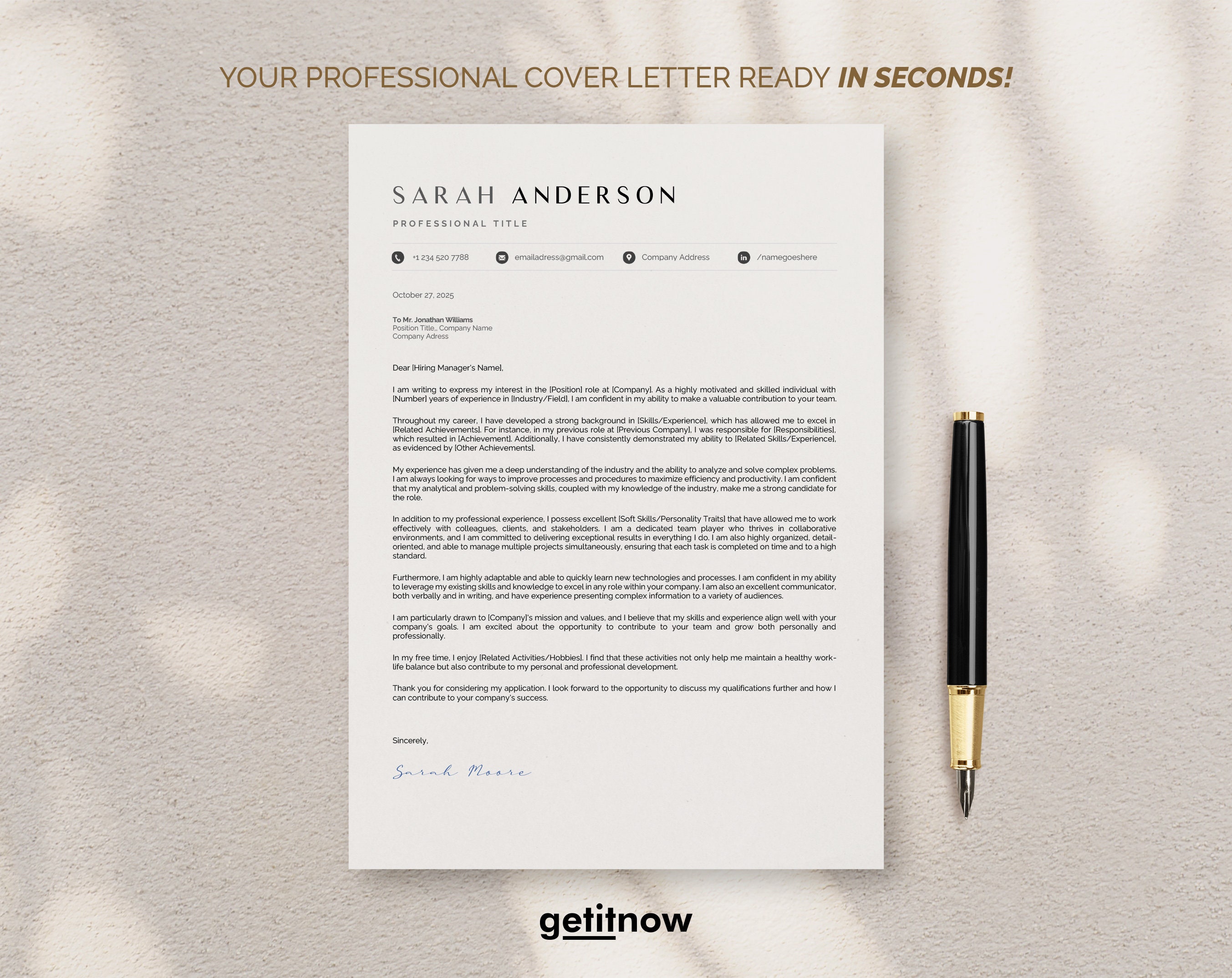 Cover Letter Template for Microsoft Word & Apple Pages, Sample Letter ...