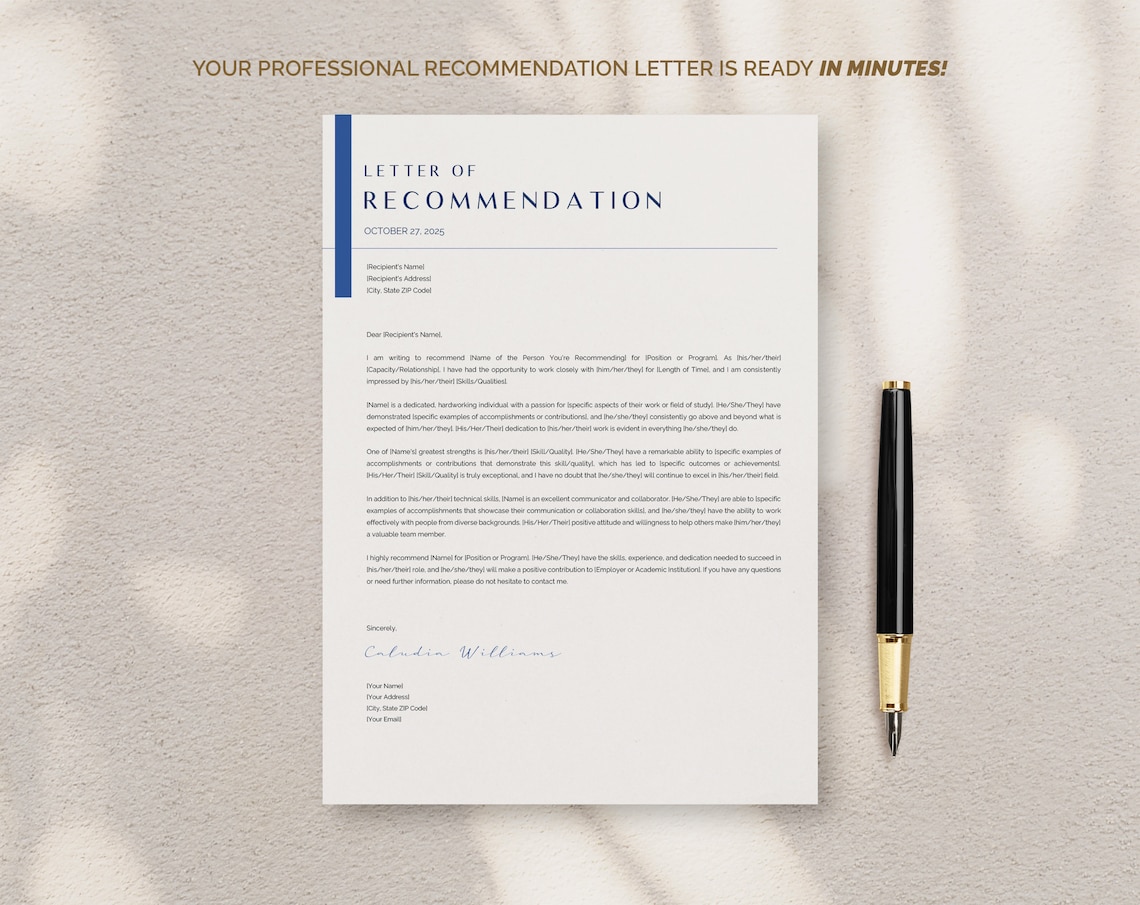 Personal Reference Letter Template Word & Apple Pages, Professional Job ...