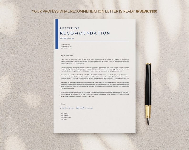 Personal Reference Letter Template Word & Apple Pages, Professional Job ...