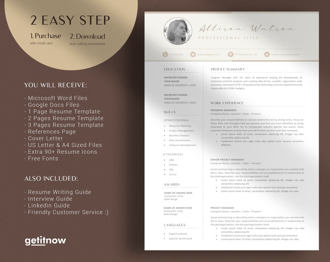 Executive Resume Template Google Docs & Word, Professional Cv Template ...