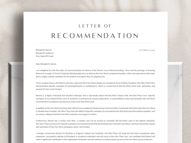 Professional Letter of Recommendation Template, Recommendation Letter ...