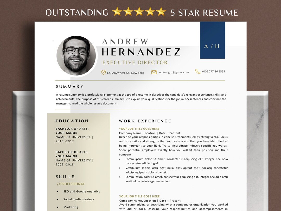 Executive Resume Template Google Docs & Word, Modern Resume, HR Resume ...