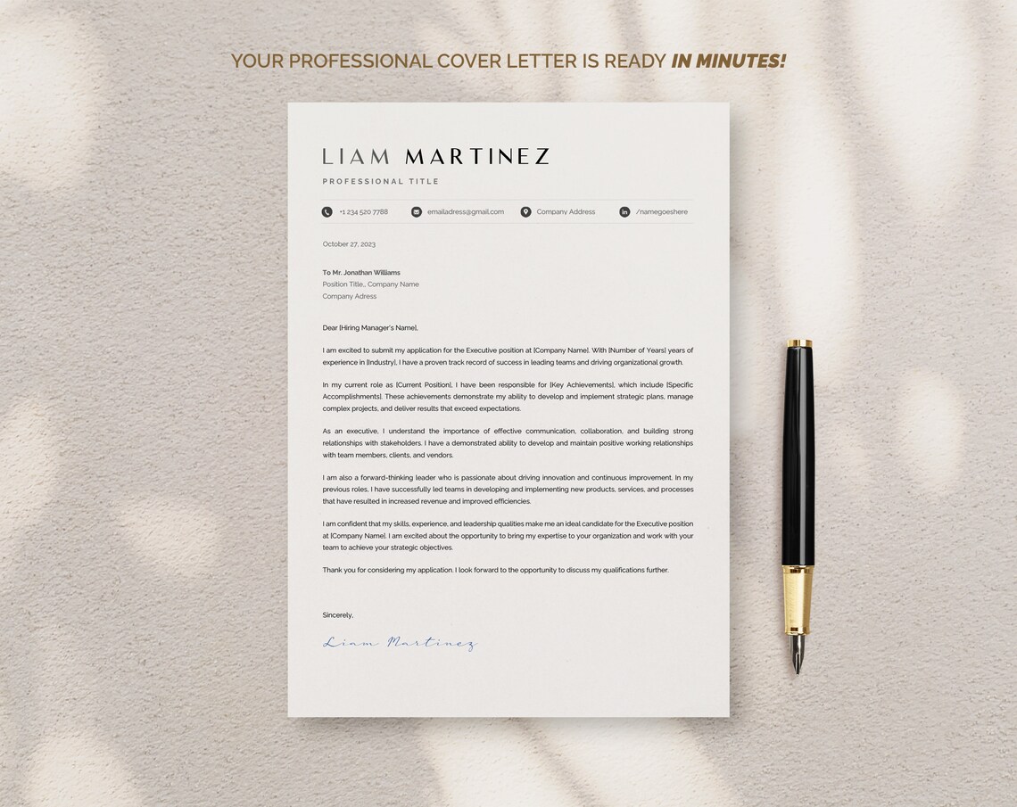 Professional Cover Letter Template for Executive Position, Executive ...
