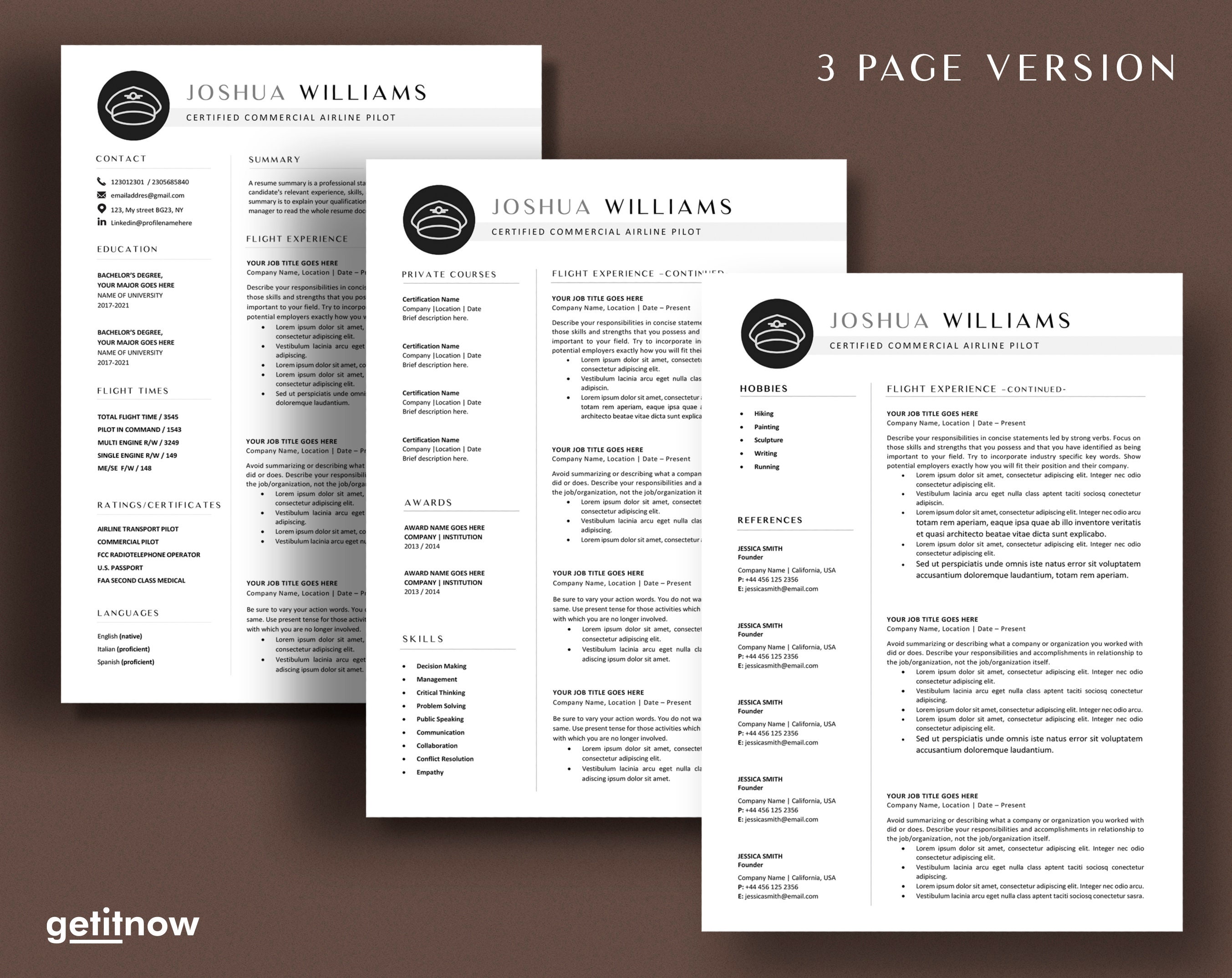 Airline Pilot Resume Template Word, Professional Commercial Pilot Cv ...