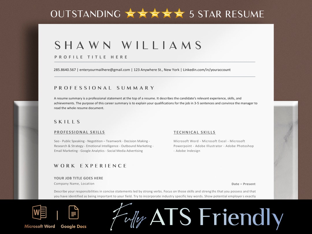 ATS Compliant Resume Template for Word, Google Docs Resume Template ...