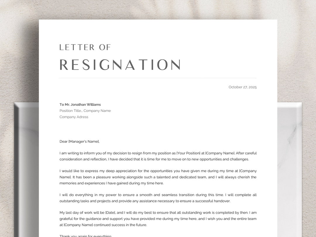 Professional Resignation Letter Template, Microsoft Word & Apple Pages ...