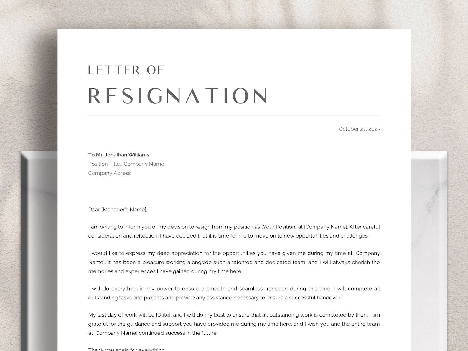 Professional Resignation Letter Template, Microsoft Word & Apple Pages ...