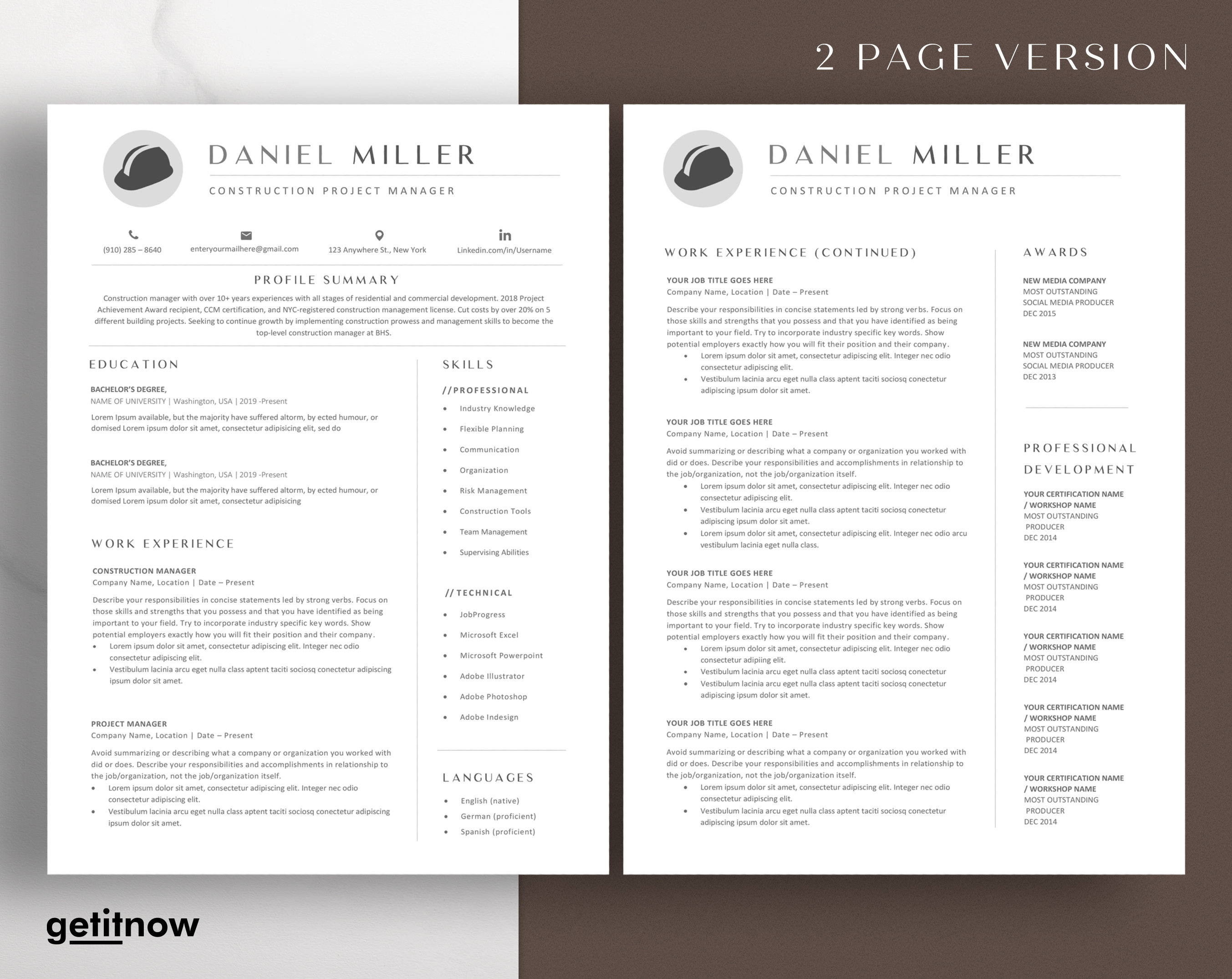 Senior Construction Project Manager Resume Word Template, Assistant ...