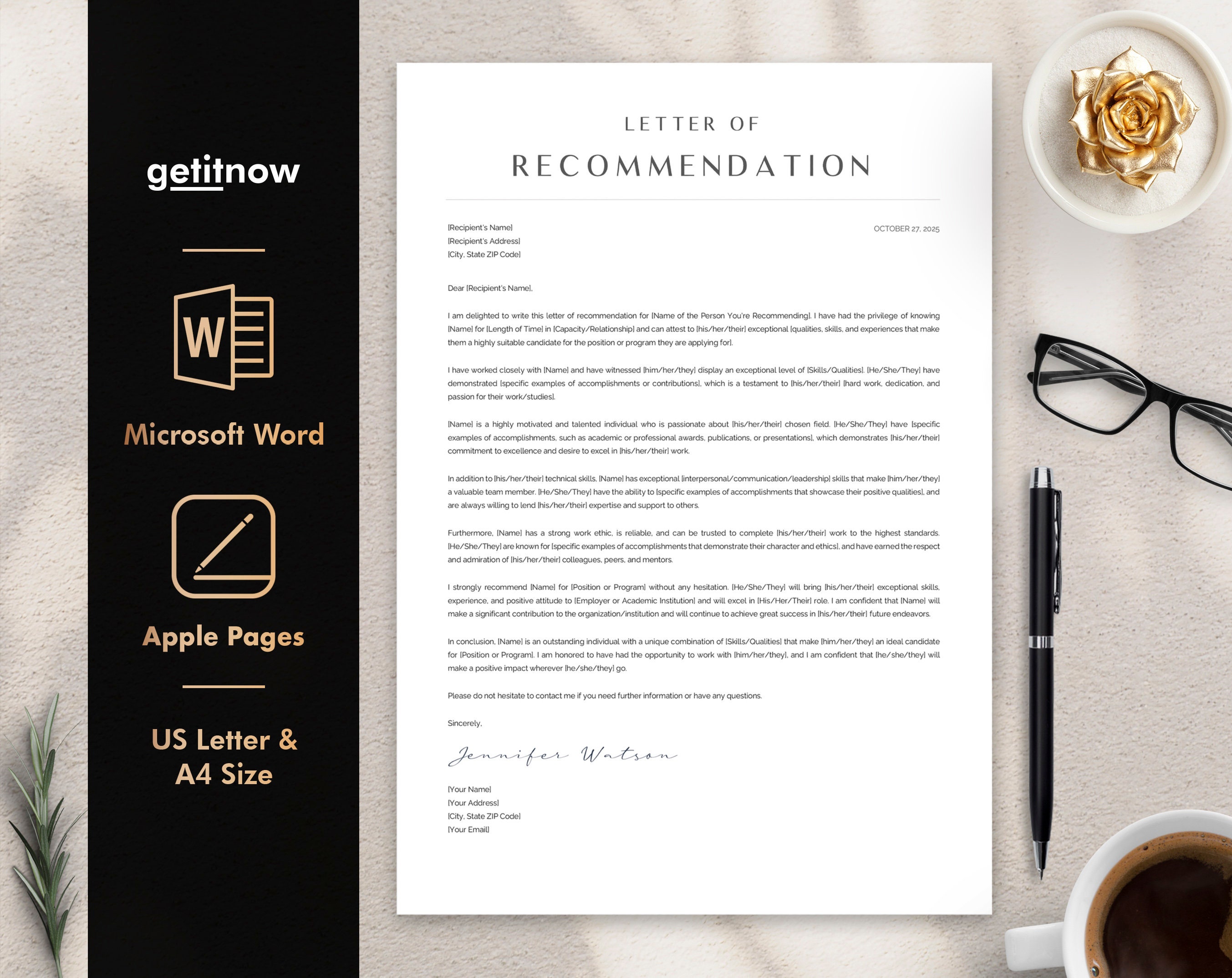 Professional Letter of Recommendation Template, Recommendation Letter ...