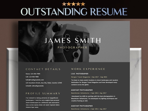 Professional Photographer Resume Template Word Resume for - Etsy