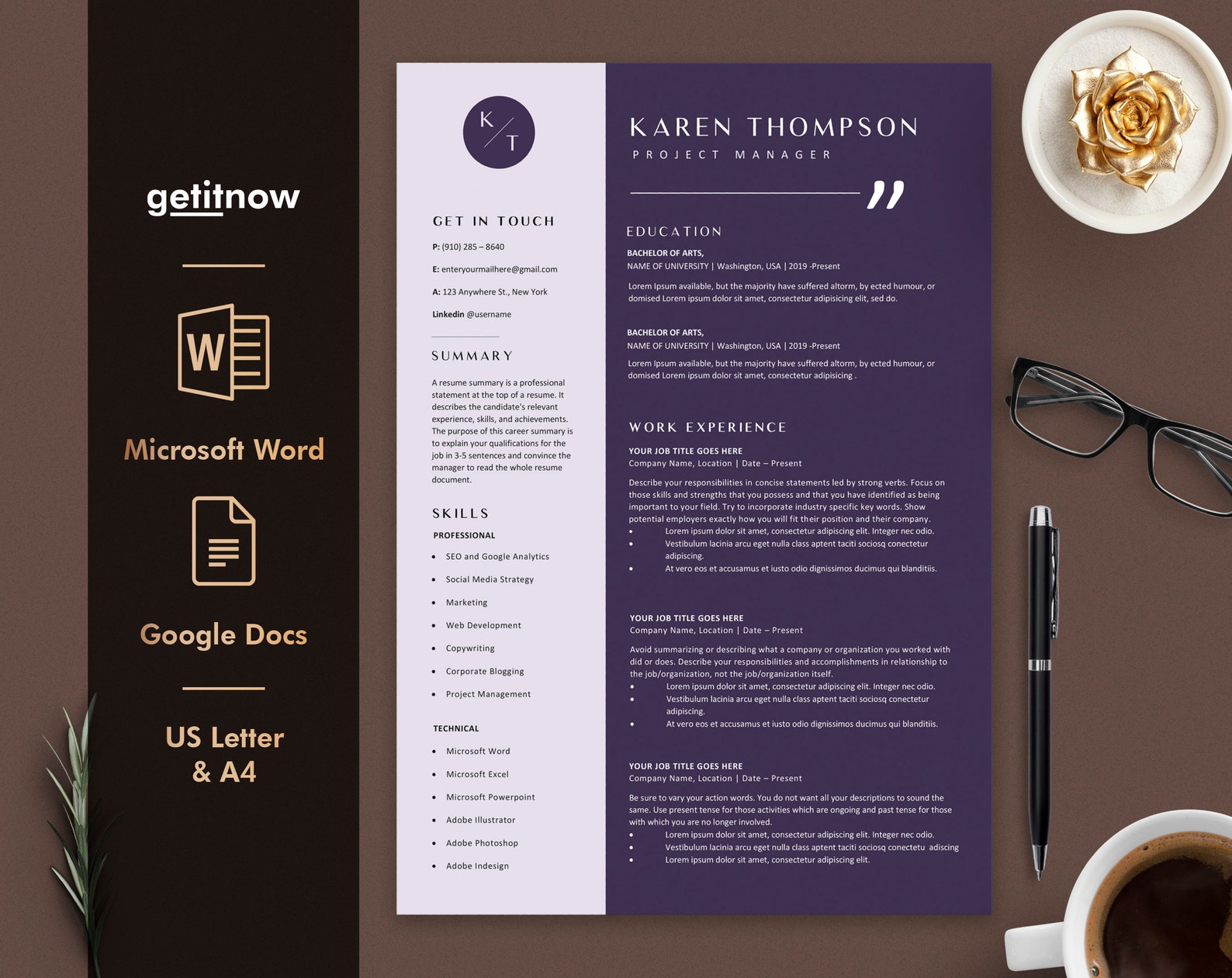 Simple Executive Resume Template Google Docs, Professional Cv Template ...