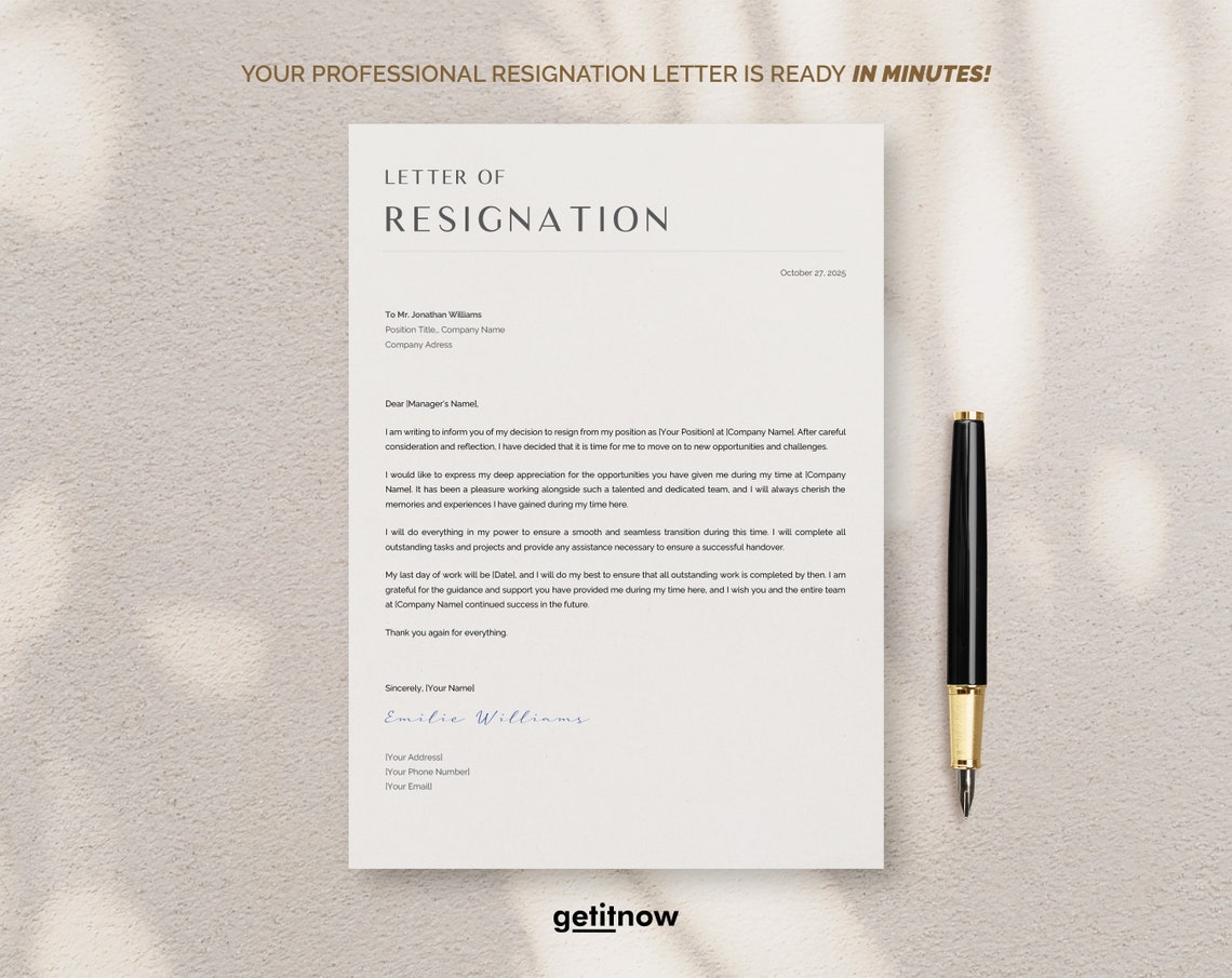 Professional Resignation Letter Template, Microsoft Word & Apple Pages ...