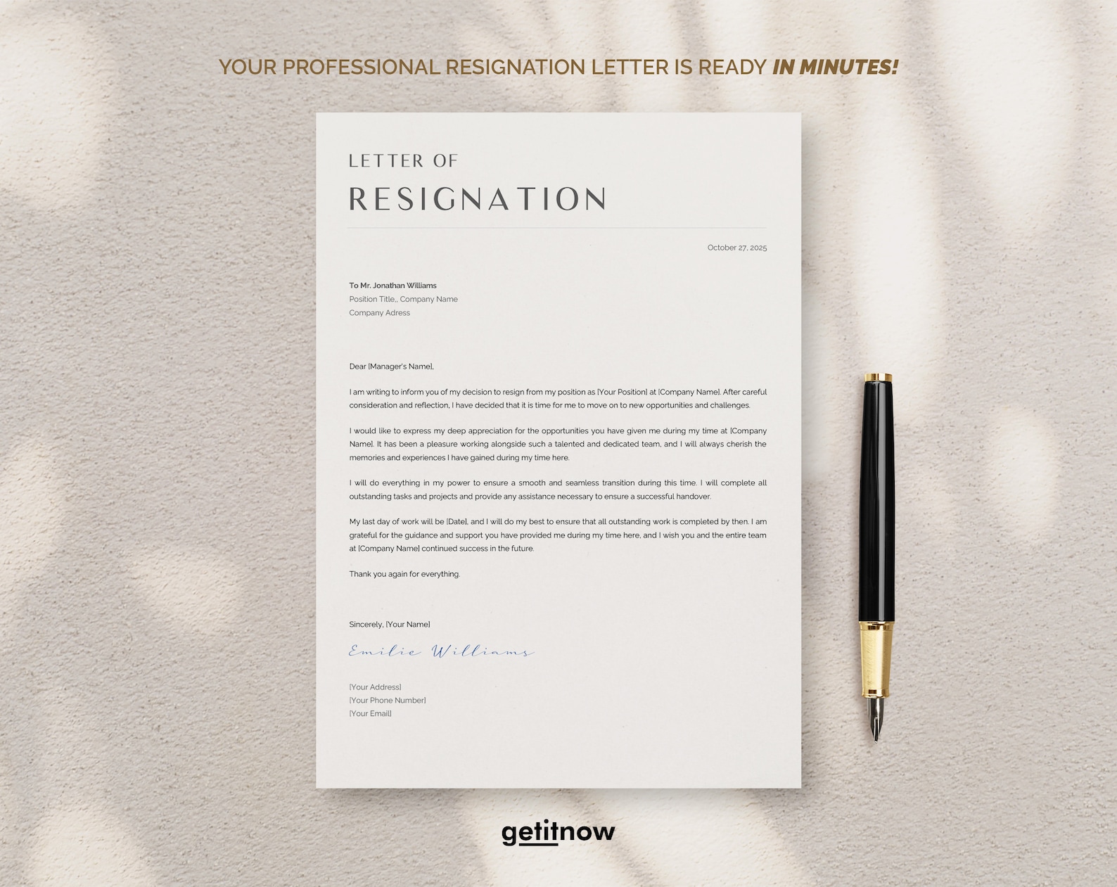 Professional Resignation Letter Template, Microsoft Word & Apple Pages ...