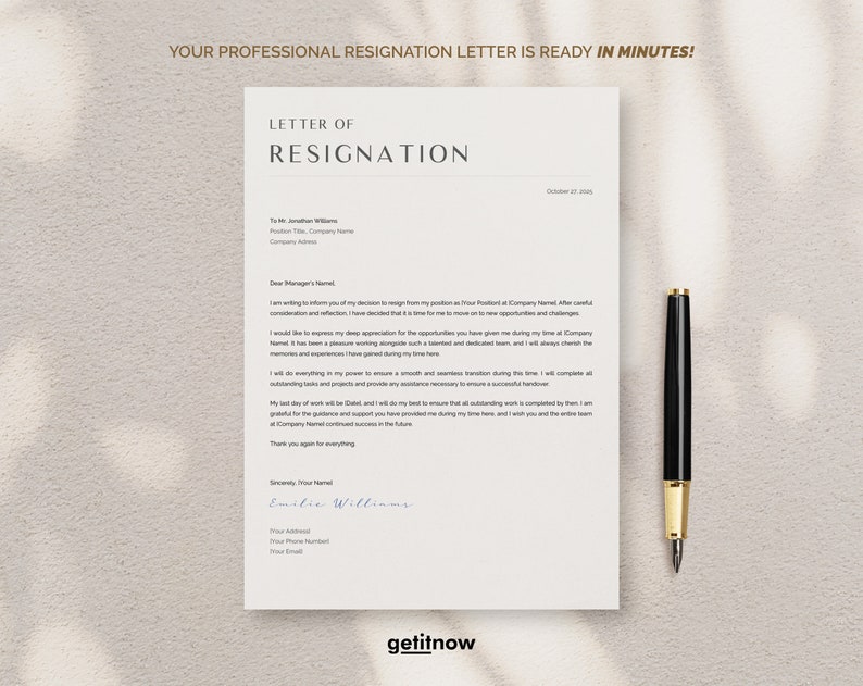 Professional Resignation Letter Template, Microsoft Word & Apple Pages ...