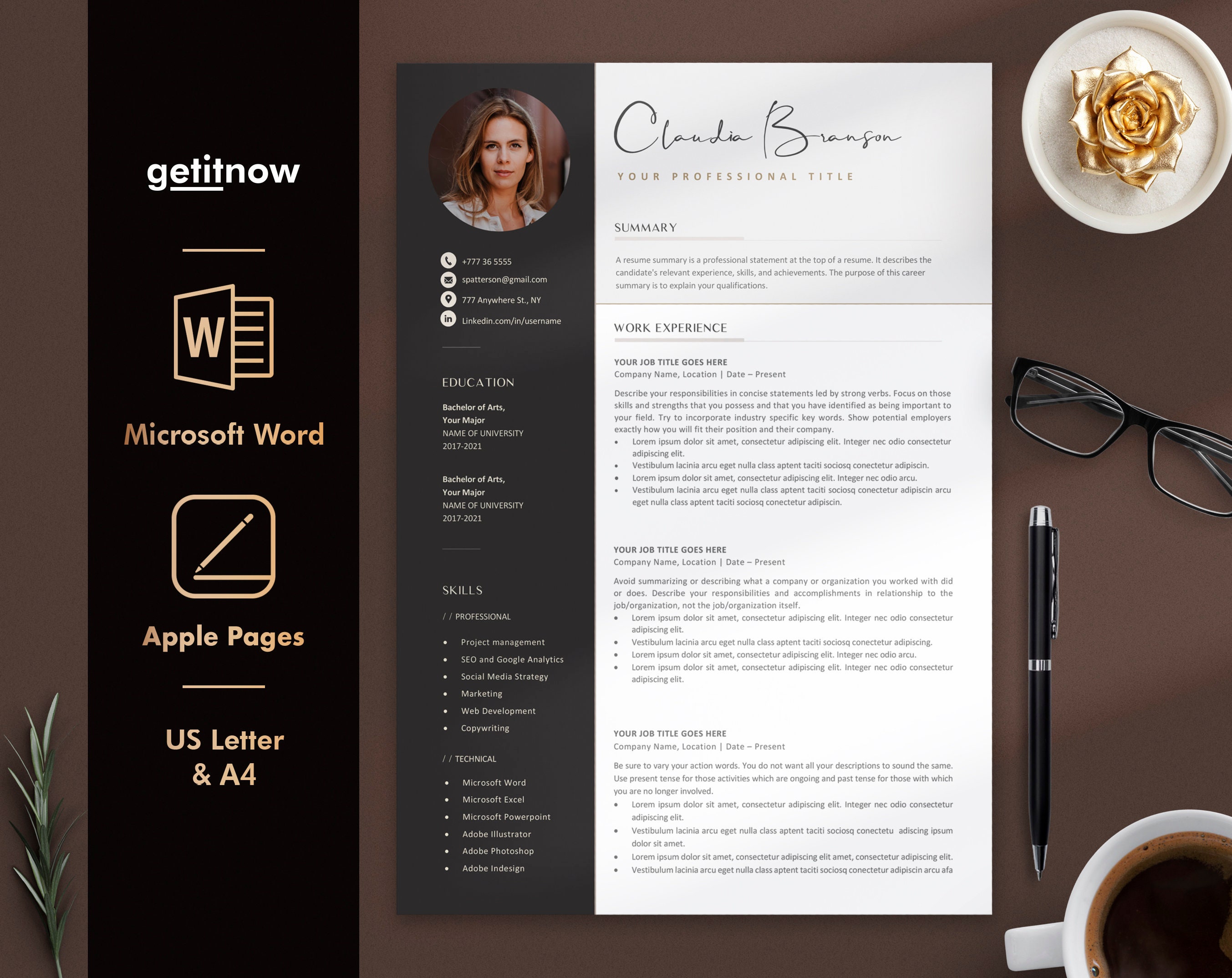 Resume Template With Photo, Professional Resume Template for Word ...