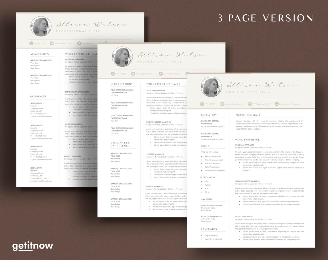 Executive Resume Template Google Docs & Word, Professional Cv Template ...
