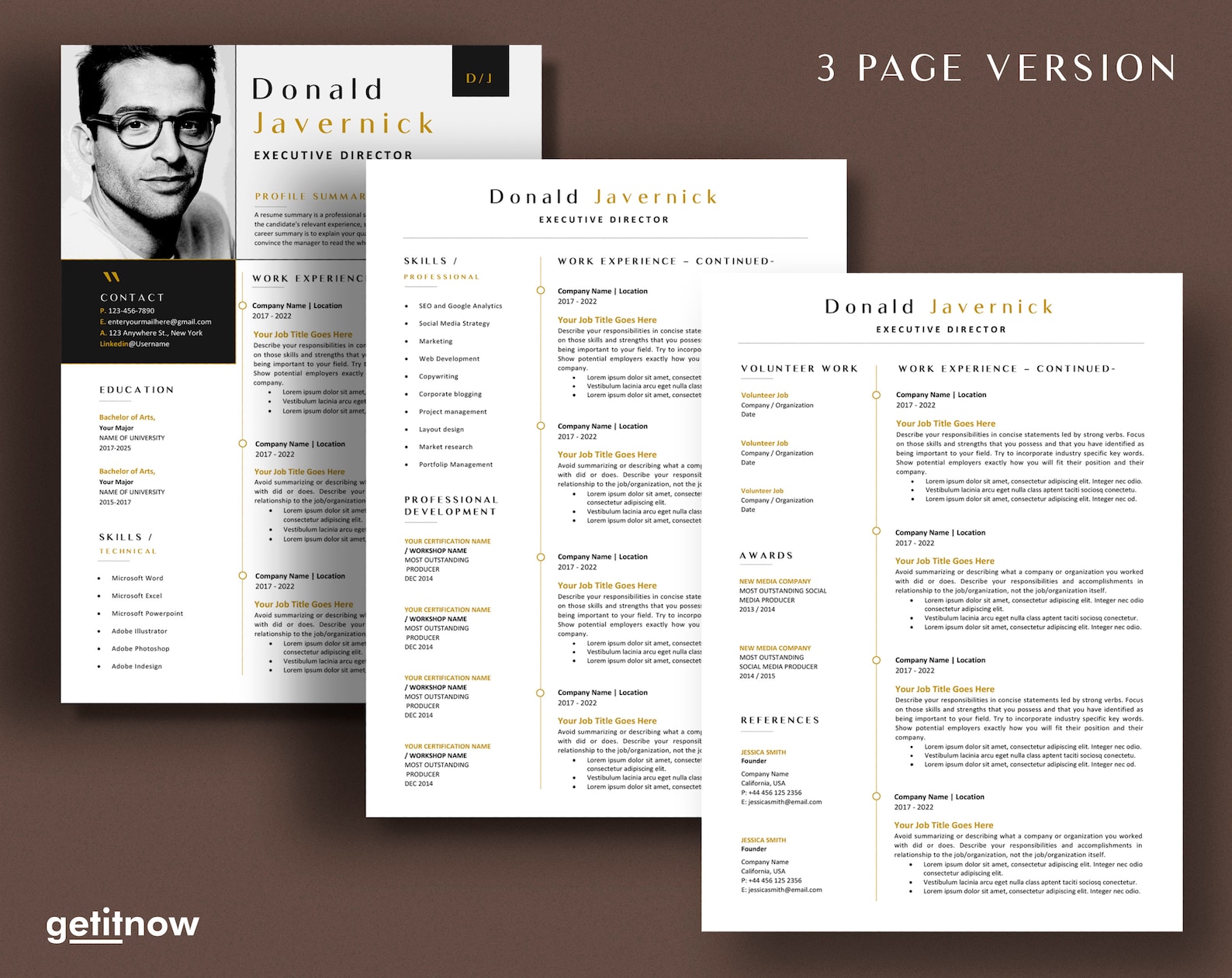 Executive Director Resume Template Word & Google Docs, Creative Sales ...