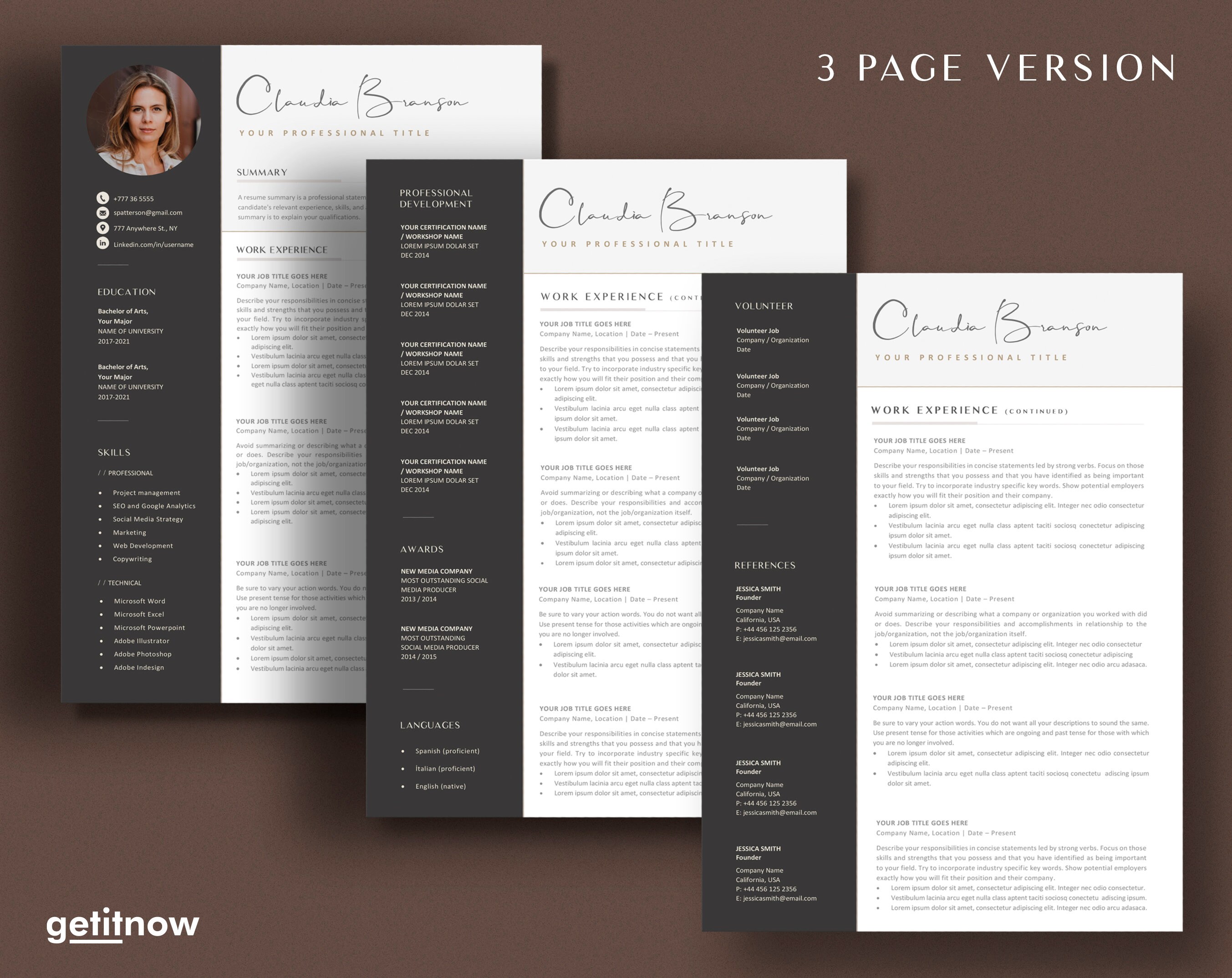 Resume Template With Photo, Professional Resume Template for Word ...