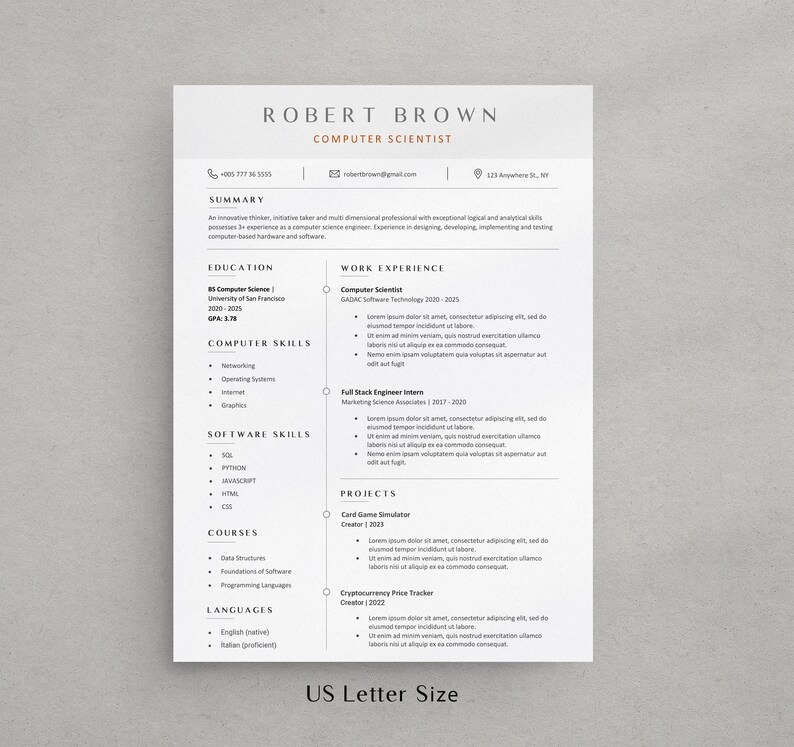 Entry Level Computer Science Resume Template Word & Google Docs ...