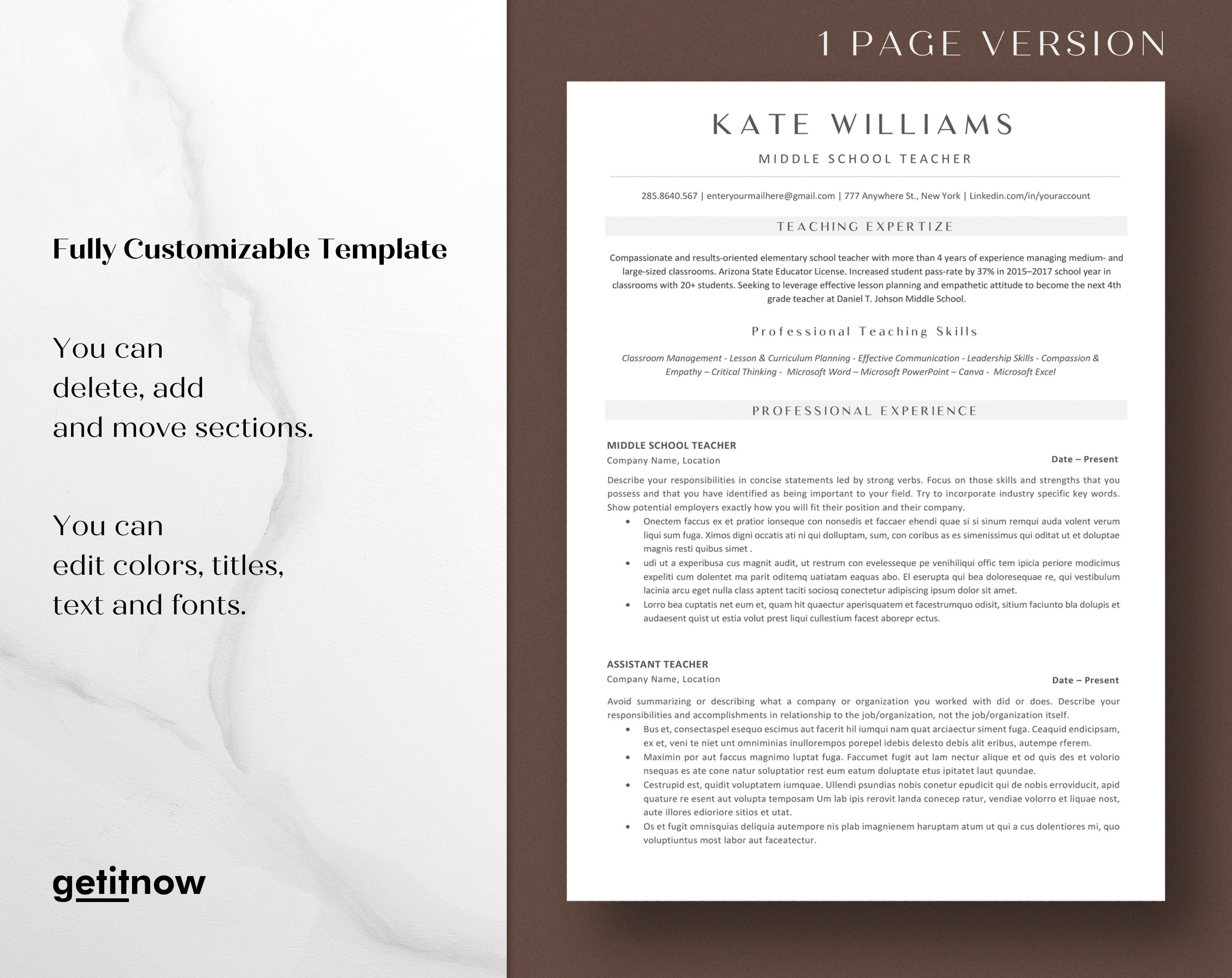 Teacher Resume Template for Word, Google Docs, Pages - Teacher Resume ...