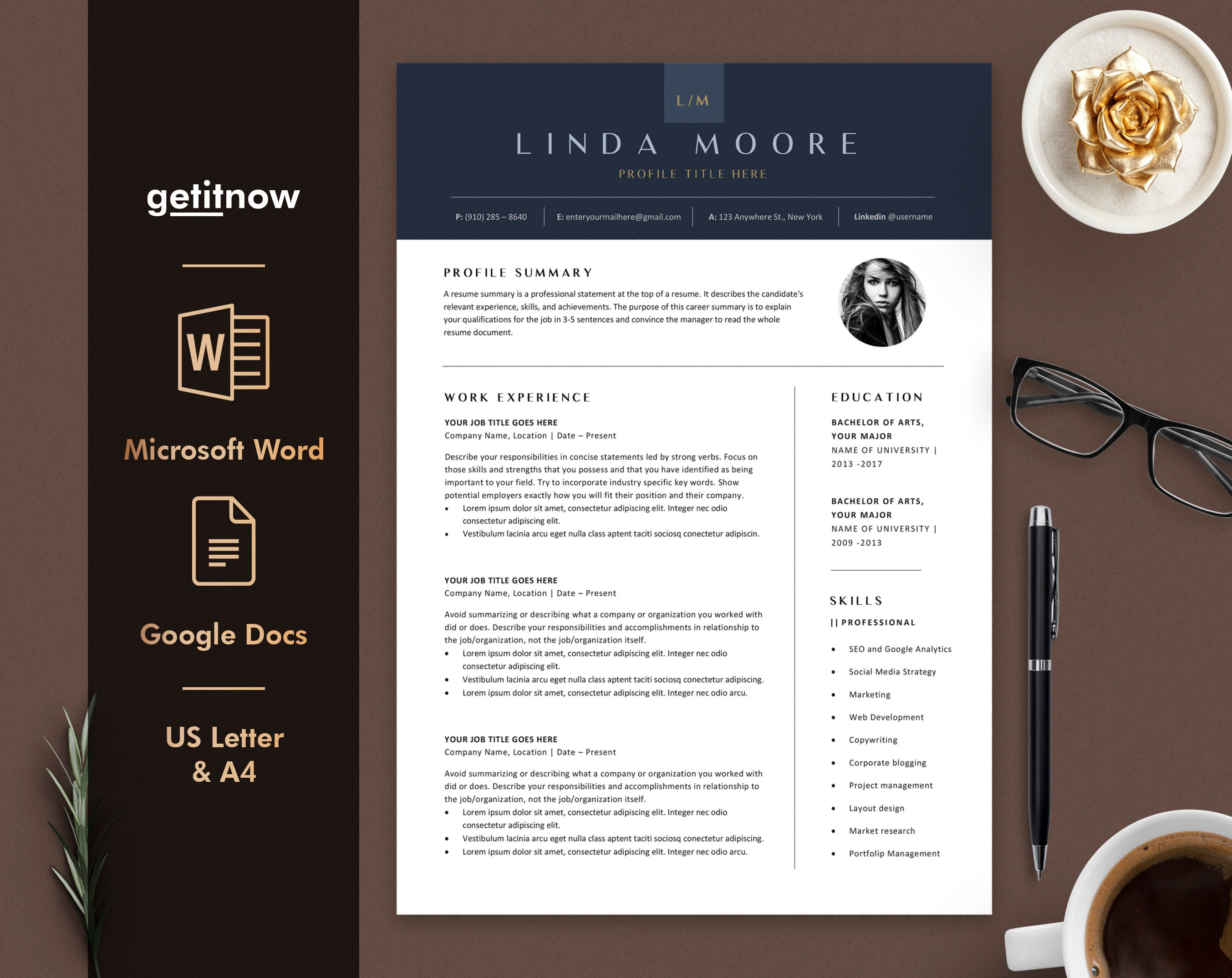 Resume Template Google Docs, Modern Resume Template Word, Executive ...