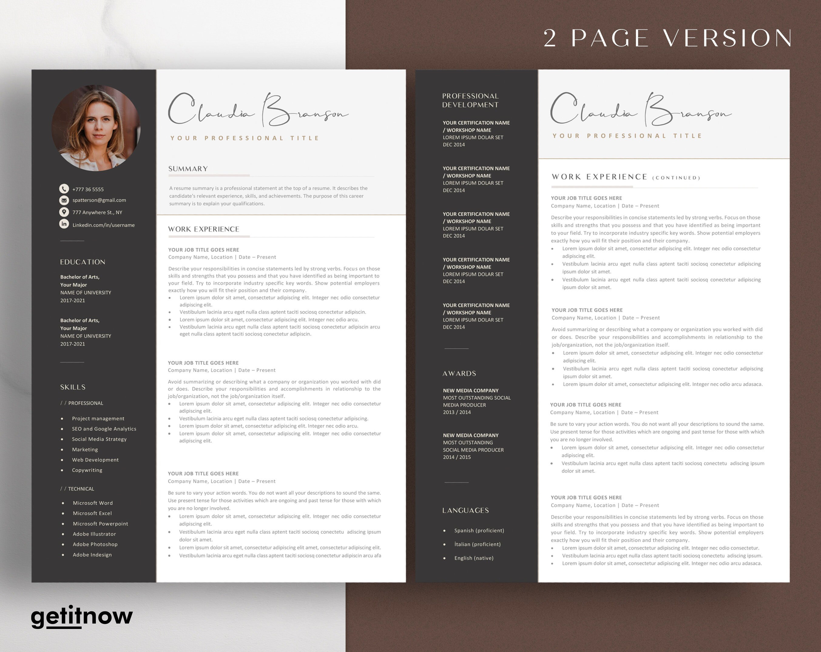 Resume Template With Photo, Professional Resume Template for Word ...