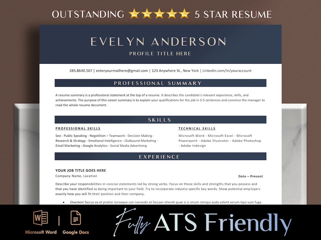 ATS Friendly Resume Template, ATS Resume, Executive Resume Template ...