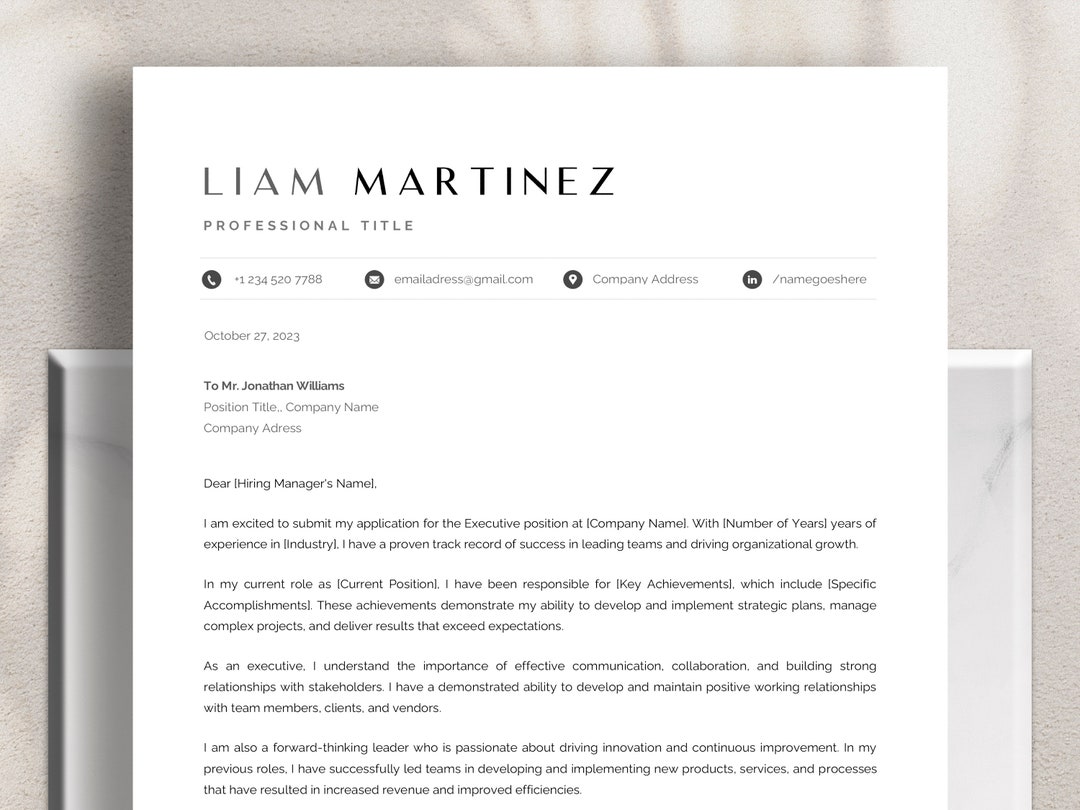 Professional Cover Letter Template for Executive Position, Executive ...