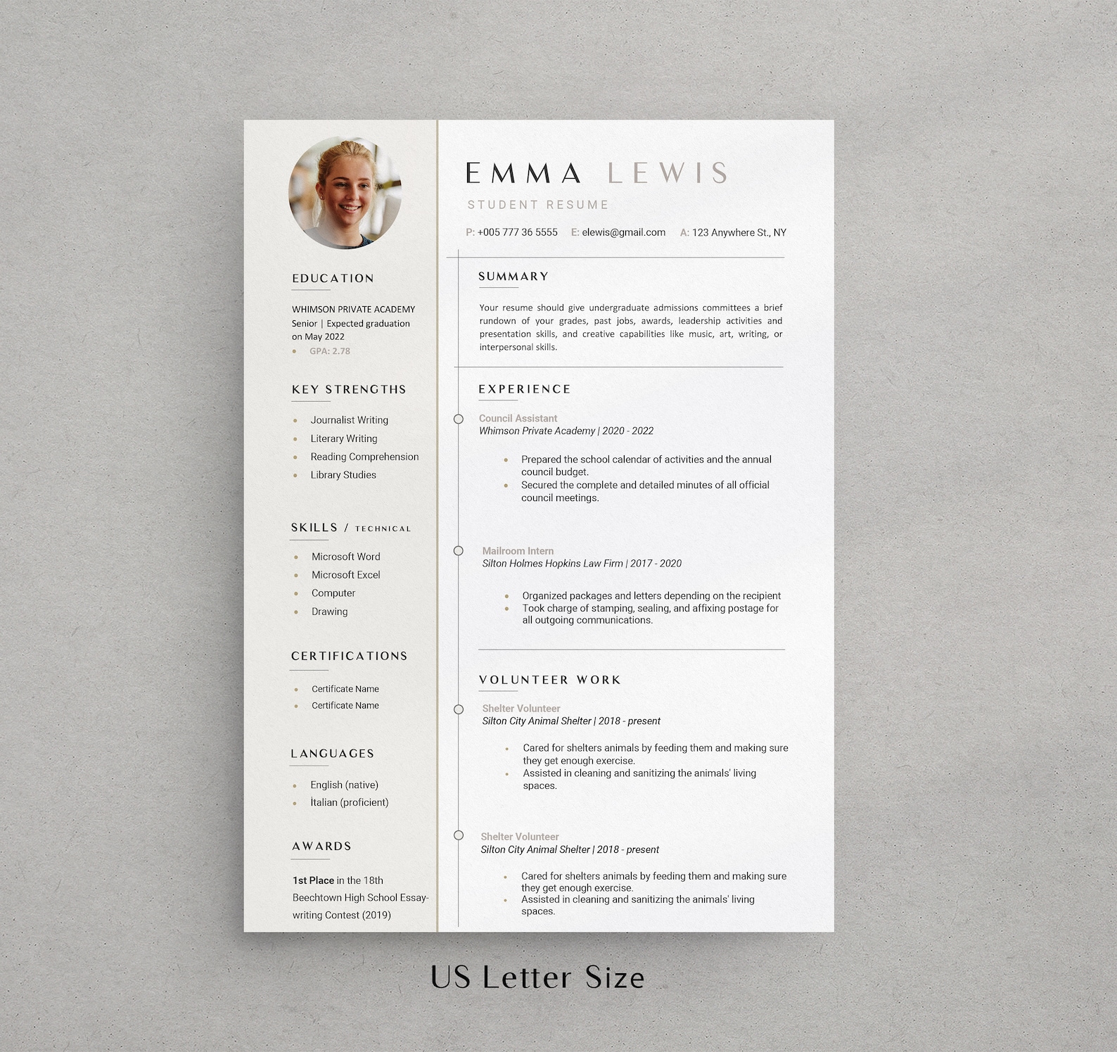 Resume Template for High School Students in Google Docs, Word and PDF ...