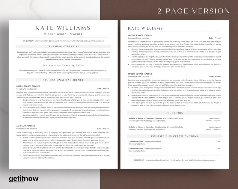 Teacher Resume Template for Word, Google Docs, Pages - Teacher Resume ...